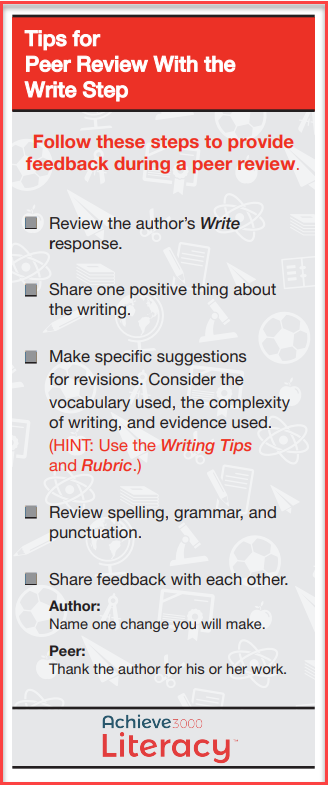 Student Tip Card: Peer Review – Achieve3000 Resource Center