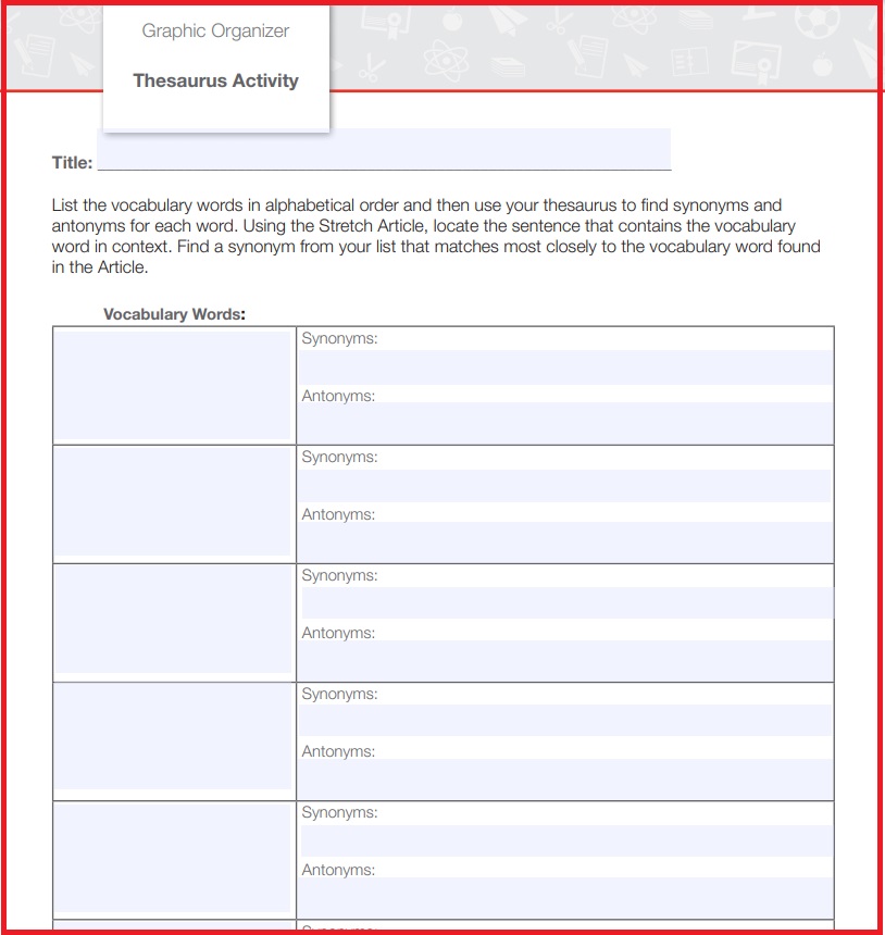 Graphic Organizer: Thesaurus Activity – Achieve3000 Resource Center