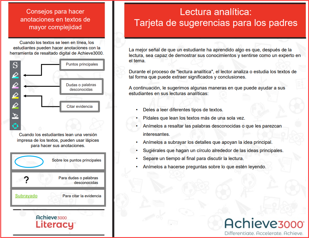 Tarjeta de sugerencias para los padres: lectura analítica – Centro de ...