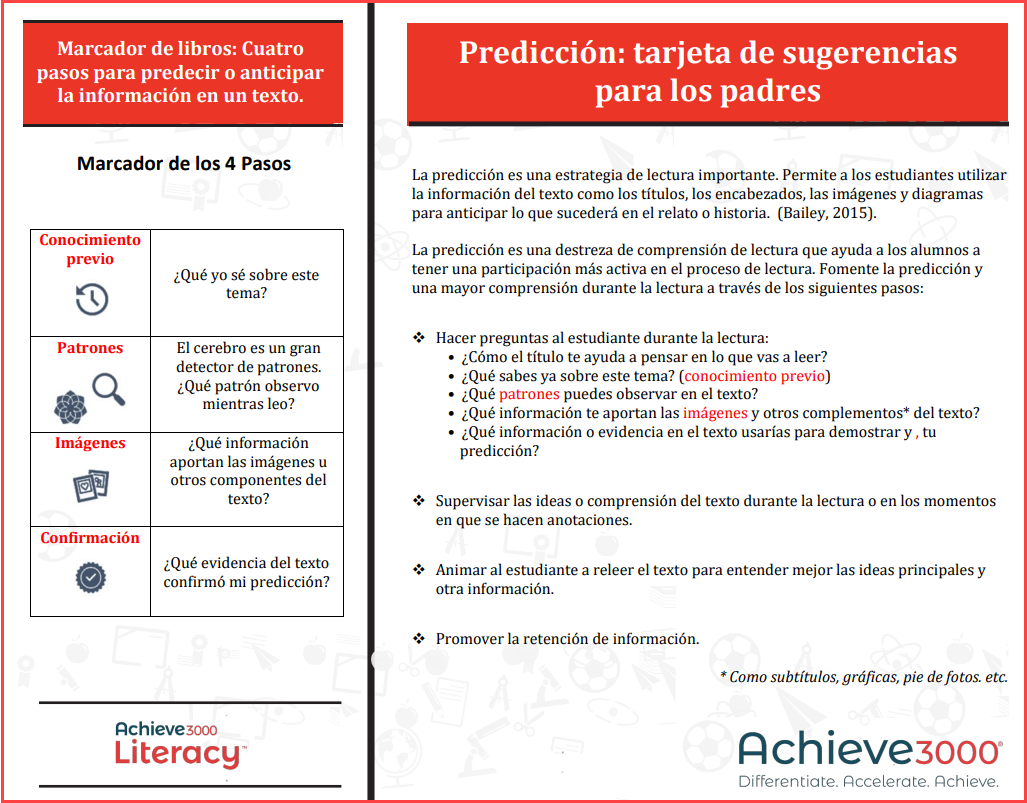 Tarjeta de sugerencias para los padres: predicción – Centro de Información